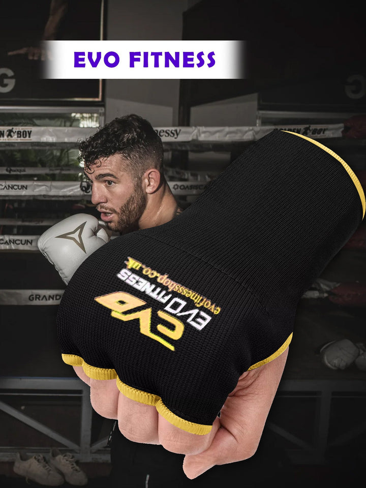 Single Right Hand Evo Fitness Gel Gloves with Bandage-Black with Yello ...